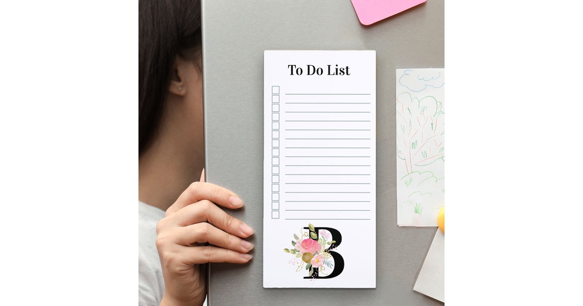 Floral Monogram Pink and Gold To Do List Magnetic Notepad | Zazzle