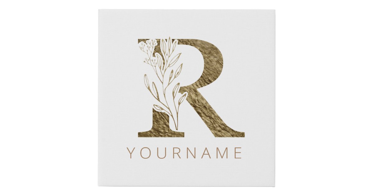 Floral Monogram R Elegant Gold Foliage Faux Canvas Print | Zazzle