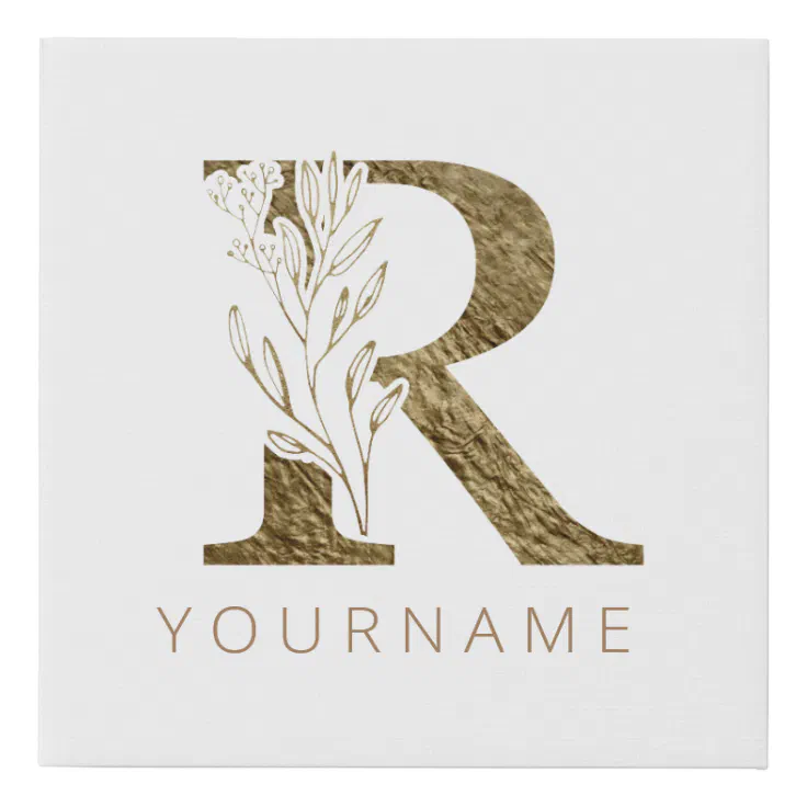 Floral Monogram R Elegant Gold Foliage Faux Canvas Print | Zazzle