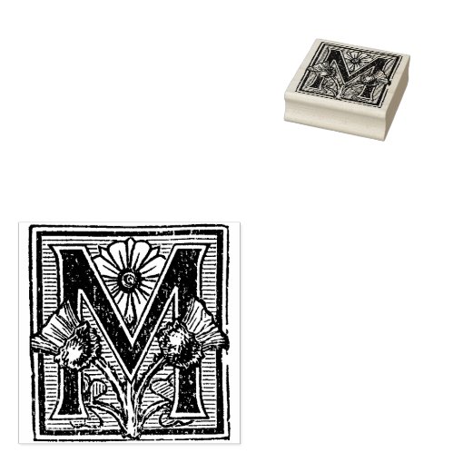 Floral Monogram Vintage initial letter M Rubber Stamp | Zazzle
