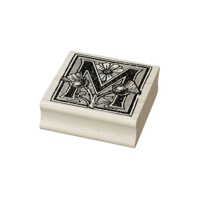Floral Monogram Vintage initial letter M Rubber Stamp | Zazzle