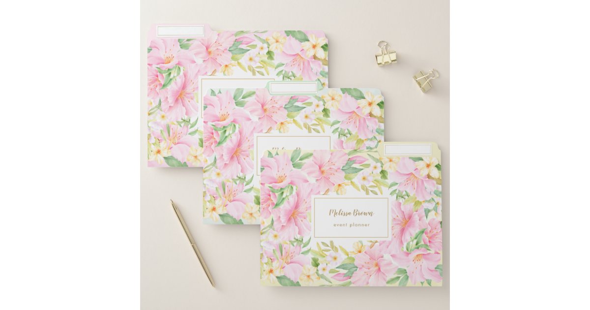 Floral Monogram Watercolor Botanical Blush Pink File Folder | Zazzle
