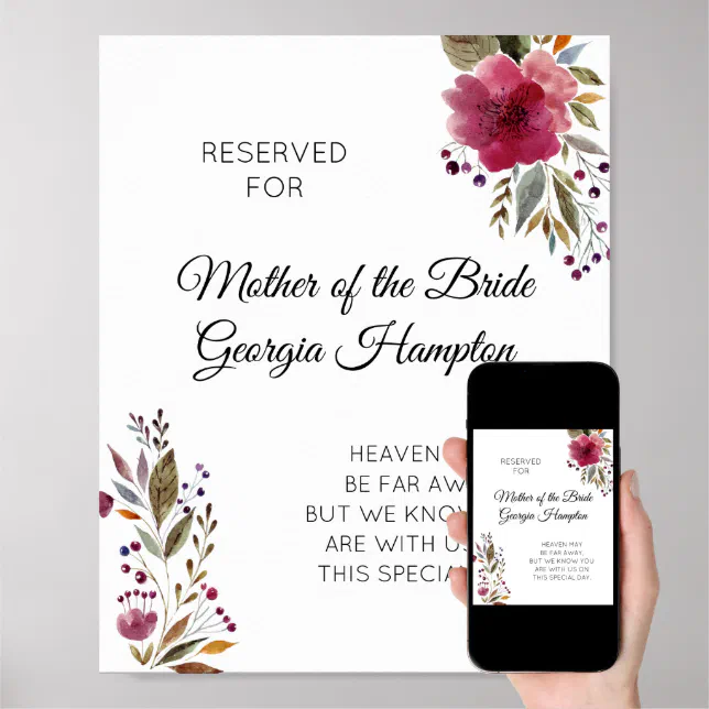 Floral Mother of the Bride Memorial Wedding Sign | Zazzle