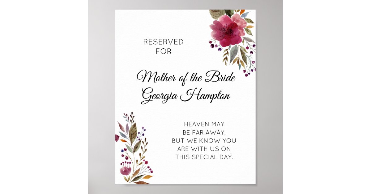 Floral Mother of the Bride Memorial Wedding Sign | Zazzle.com