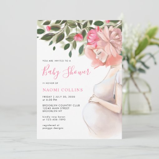 Floral Motherhood Pregnant Mom Mother Baby Shower Invitation | Zazzle