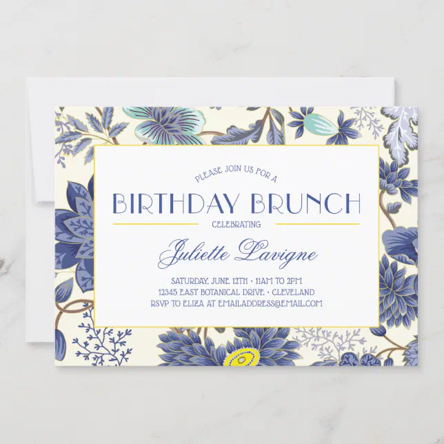 Floral Motif in Yellow and Blue Invitation | Zazzle