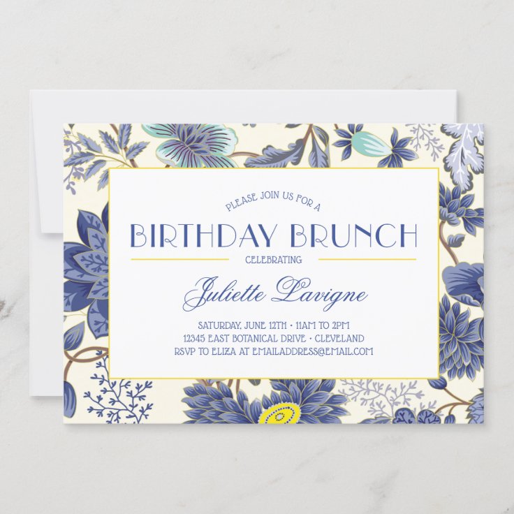 Floral Motif in Yellow and Blue Invitation | Zazzle