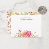 Floral Name & Pink Watercolor Flowers & Greenery Note Card | Zazzle