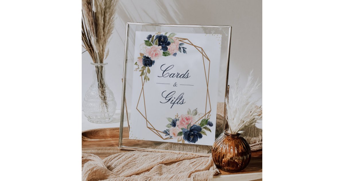 Floral Navy & blush geometric Cards & Gifts sign | Zazzle