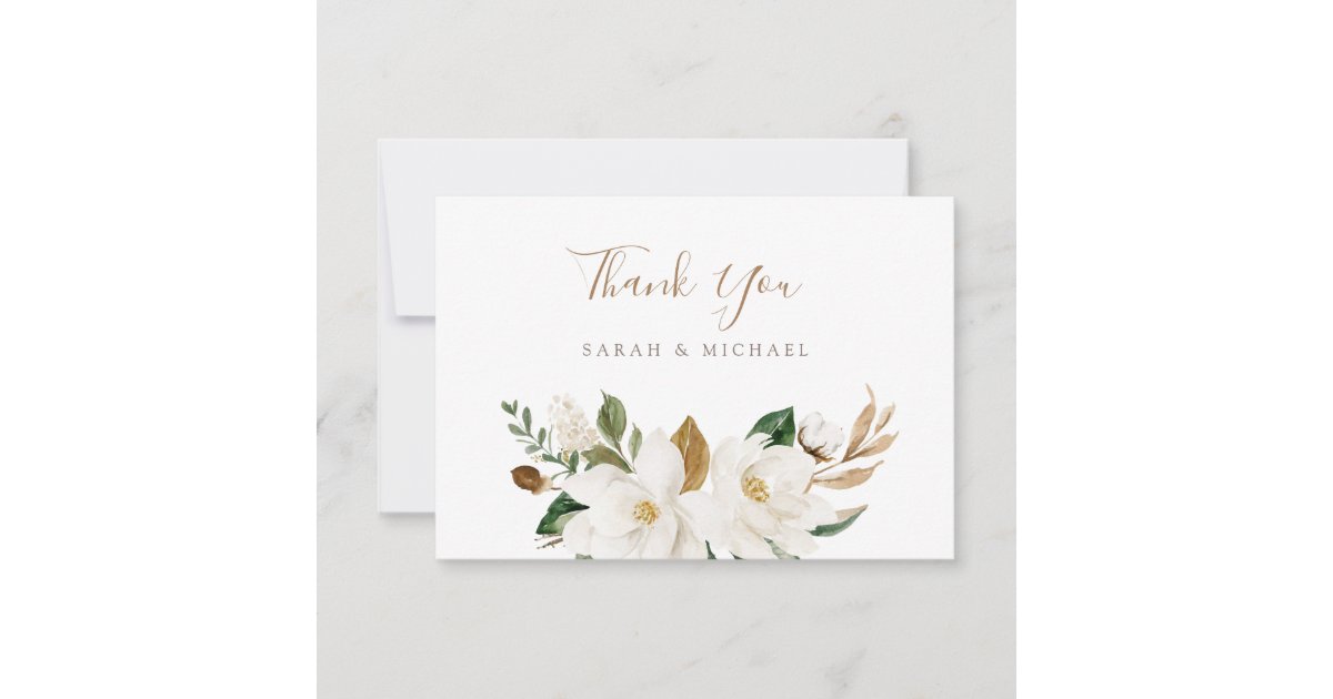 Floral Neutral Beige Elegant Thank You Card | Zazzle