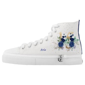 Floral Number 15 Blue Roses Custom Quinceanera High-Top Sneakers | Zazzle