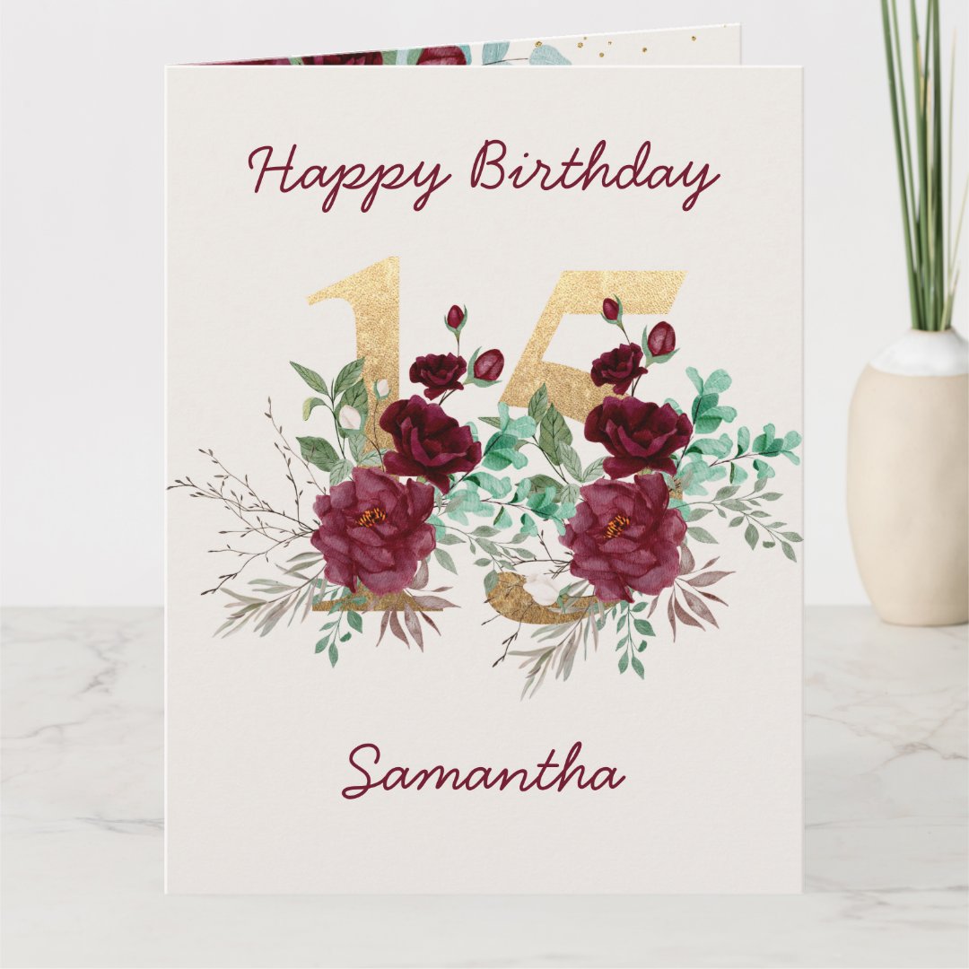 Floral Number 15 Personalized 15th Birthday Card | Zazzle