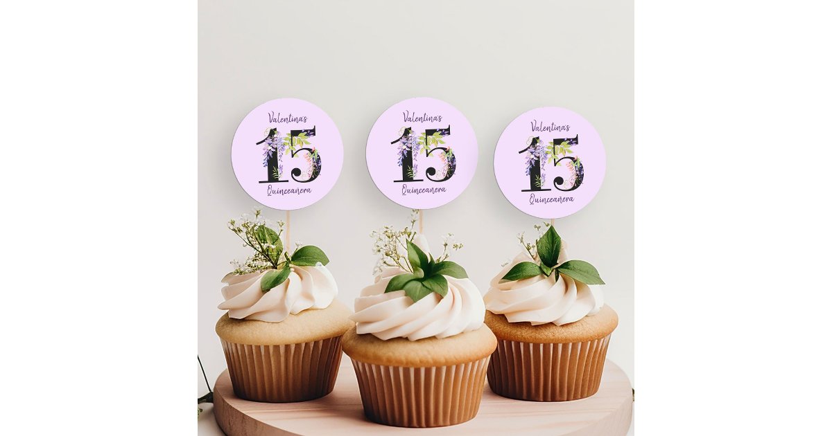 Floral Number 15 Purple Wisteria Quinceanera Classic Round Sticker | Zazzle