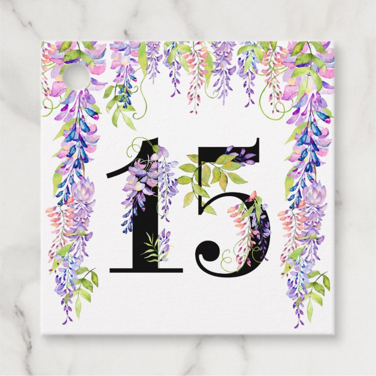 Floral Number 15 Purple Wisteria Quinceanera Favor Tags | Zazzle