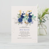 Floral Number 15 Royal Blue and Gold Quinceanera Invitation | Zazzle
