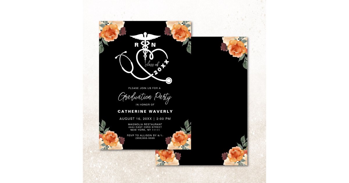 Floral Nursing School Graduation Party Invitation | Zazzle