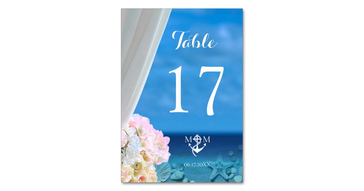 Floral Ocean Beach Summer Wedding Table Number | Zazzle