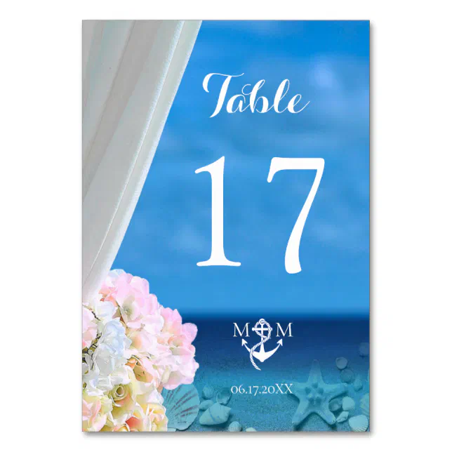 Floral Ocean Beach Summer Wedding Table Number | Zazzle