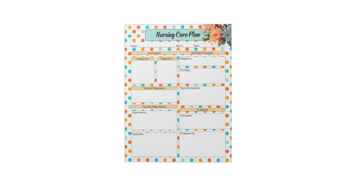 Floral Orange n Blue Polka Dot _ Nursing Care Plan Notepad | Zazzle