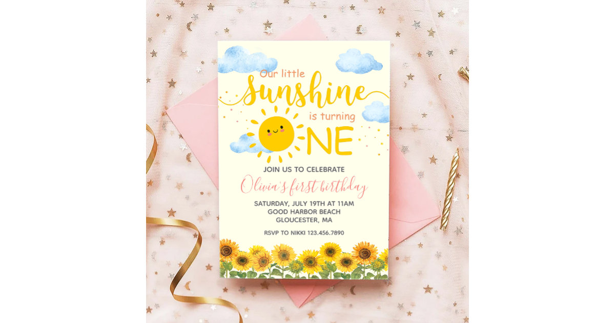 Floral Our Little Sunshine 1st Birthday Sunflower Invitation | Zazzle