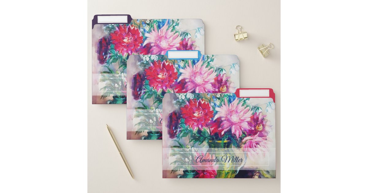 Floral painting personalized file folder | Zazzle