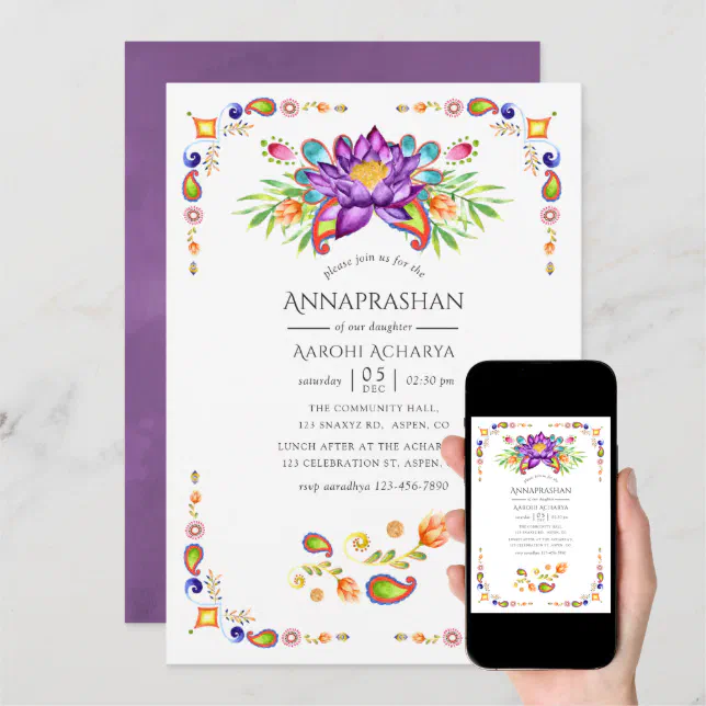 Floral Paisley Annaprashan First Rice Ceremony Invitation | Zazzle