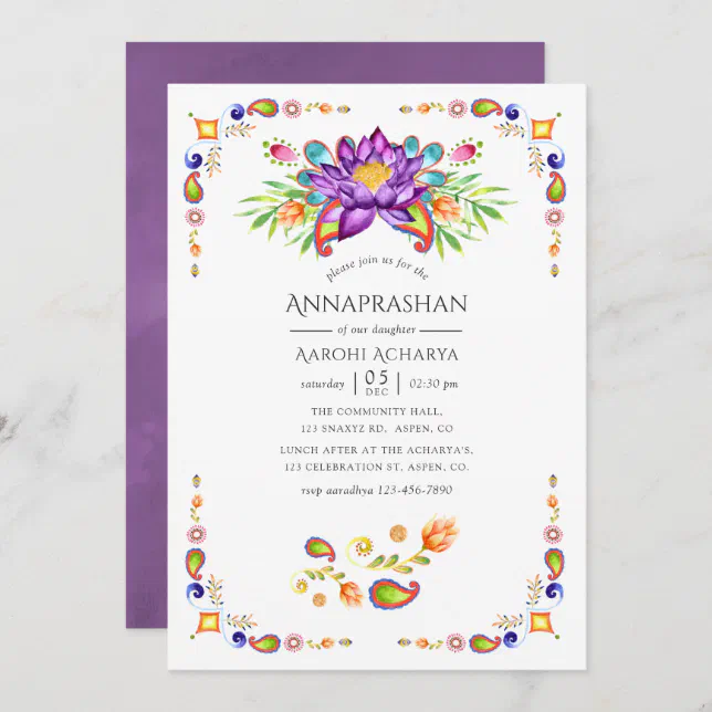 Floral Paisley Annaprashan First Rice Ceremony Invitation | Zazzle