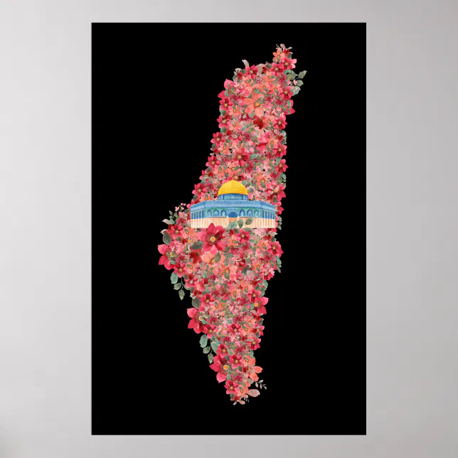 Floral Palestine map Dome of Rock al quads Gift Poster | Zazzle