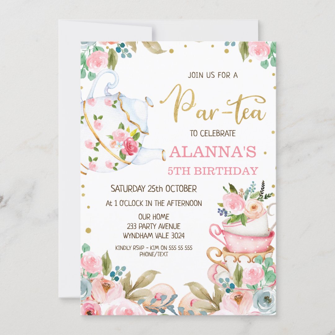 Floral Par-Tea Tea Party Birthday Invitation | Zazzle