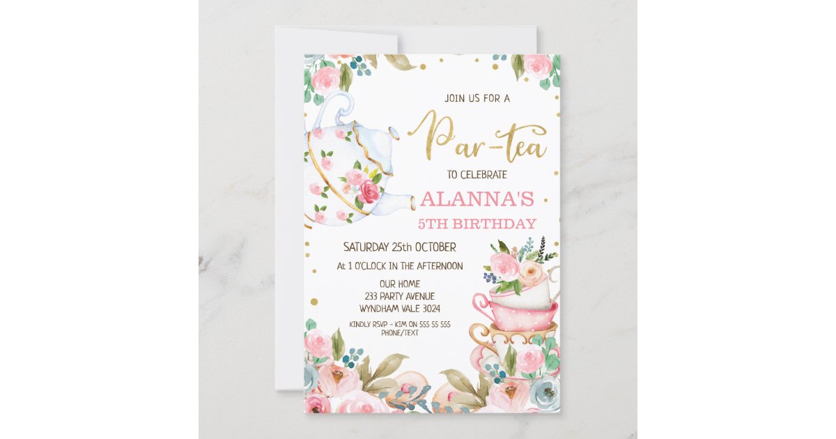 Floral Par-Tea Tea Party Birthday Invitation | Zazzle