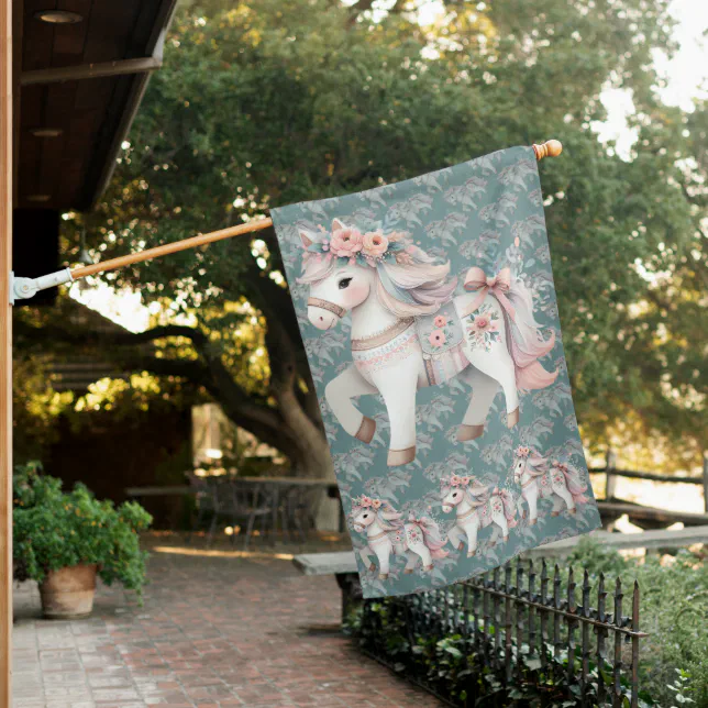 Floral Pastel Horse Fantasy Illustration House Flag | Zazzle