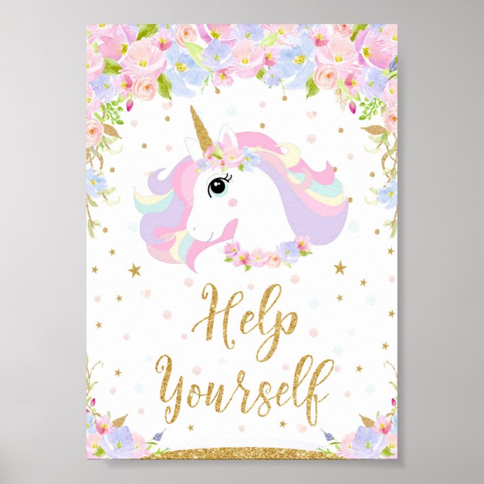 Floral Pastel Unicorn Help Yourself Sign Decor | Zazzle.com