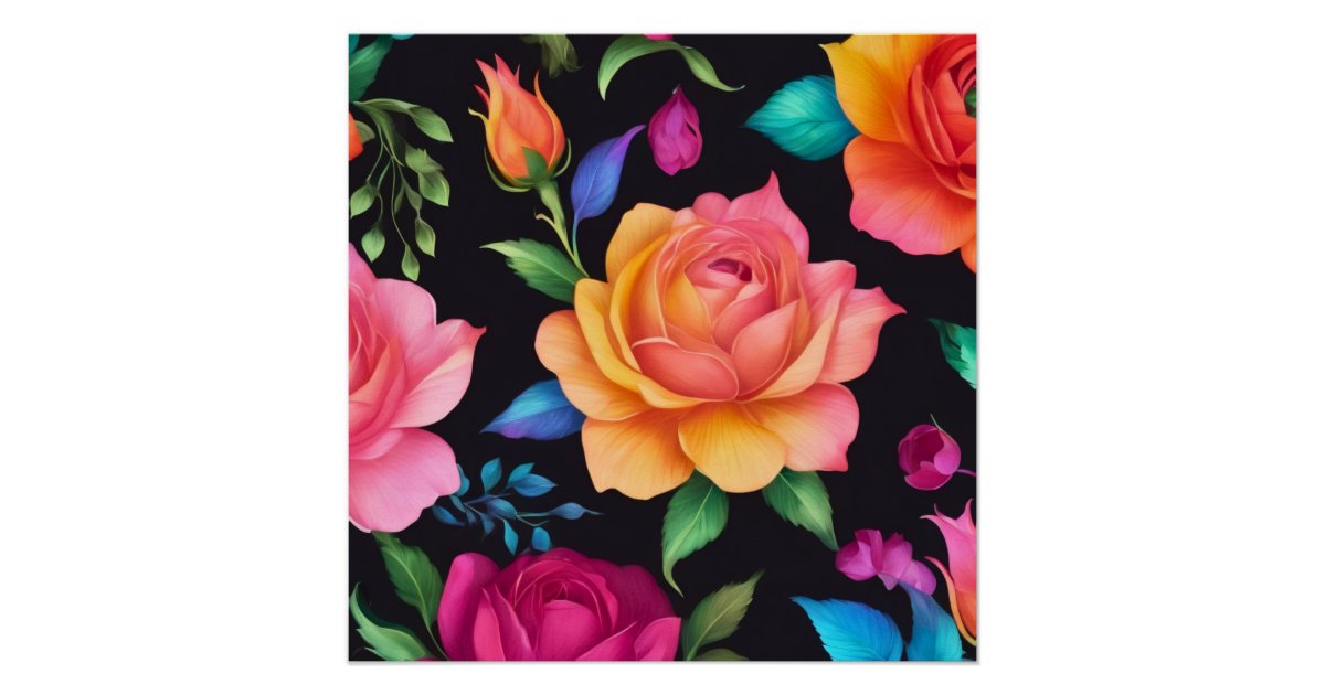 Floral Patern Rose Glossy Poster | Zazzle
