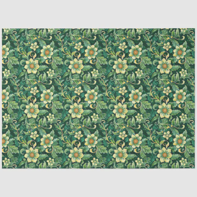 Floral Pattern Emerald Green Vines Decoupage Tissue Paper | Zazzle
