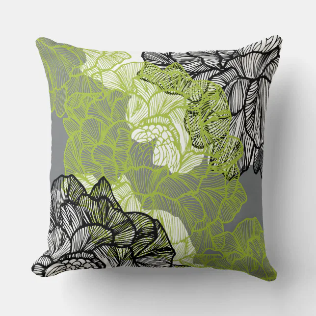 Floral pattern green grey throw pillow | Zazzle