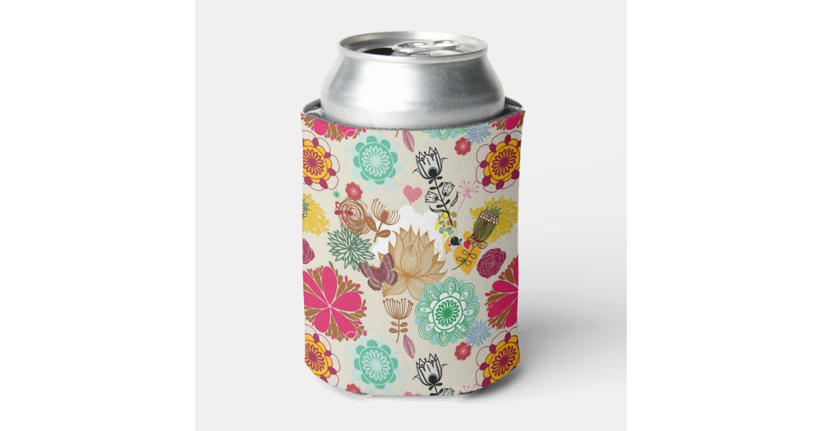 Floral pattern in retro style can cooler | Zazzle