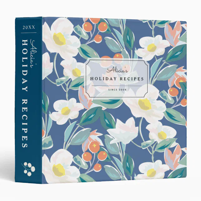 Floral Pattern Navy Blue Recipe Binder Book | Zazzle