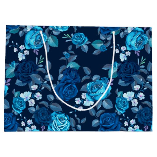 Floral pattern Vintage blue roses Large Gift Bag | Zazzle