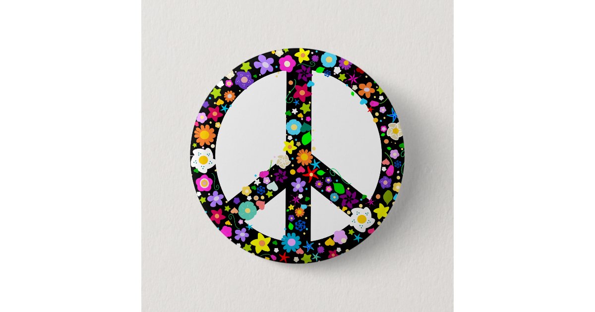 Floral Peace Symbol Button | Zazzle