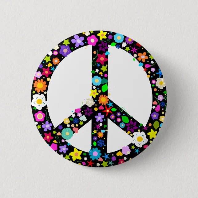 Floral Peace Symbol Button | Zazzle
