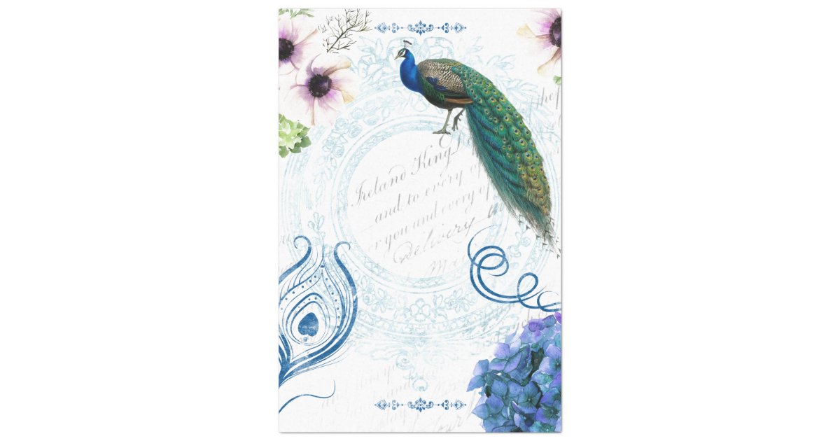 Floral Peacock Decoupage Tissue Paper | Zazzle