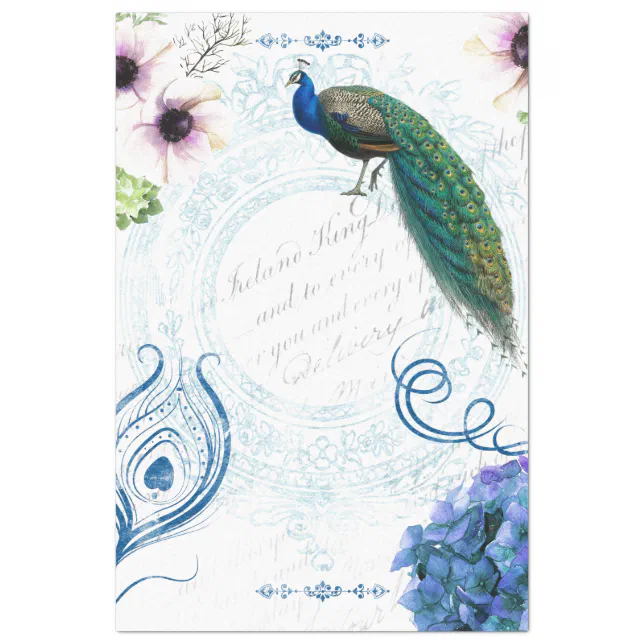 Floral Peacock Decoupage Tissue Paper | Zazzle