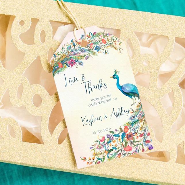Floral Peacock engagement party favor gift tags | Zazzle