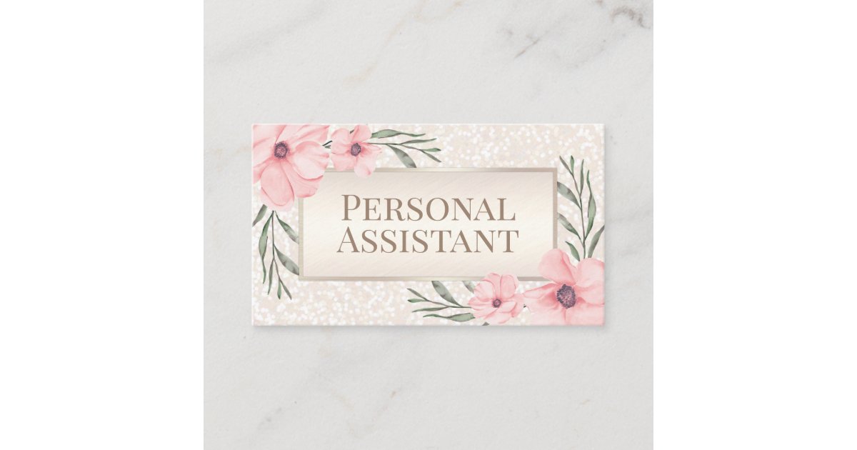 Floral Pearl Faux Glitter Personal Assistant Business Card Zazzle