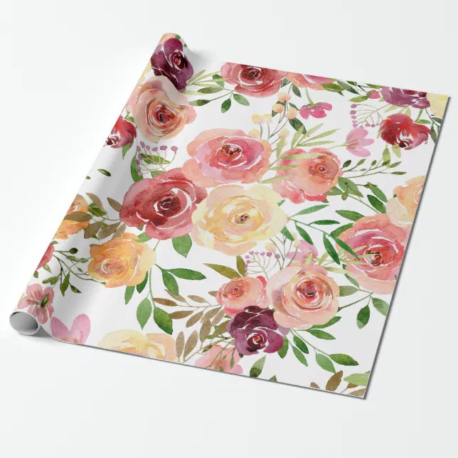 Floral Peony Roses Pattern for Her Girly Cute Wrapping Paper | Zazzle