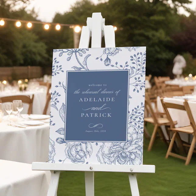 Floral Periwinkle Elegant Rehearsal Dinner Sign | Zazzle
