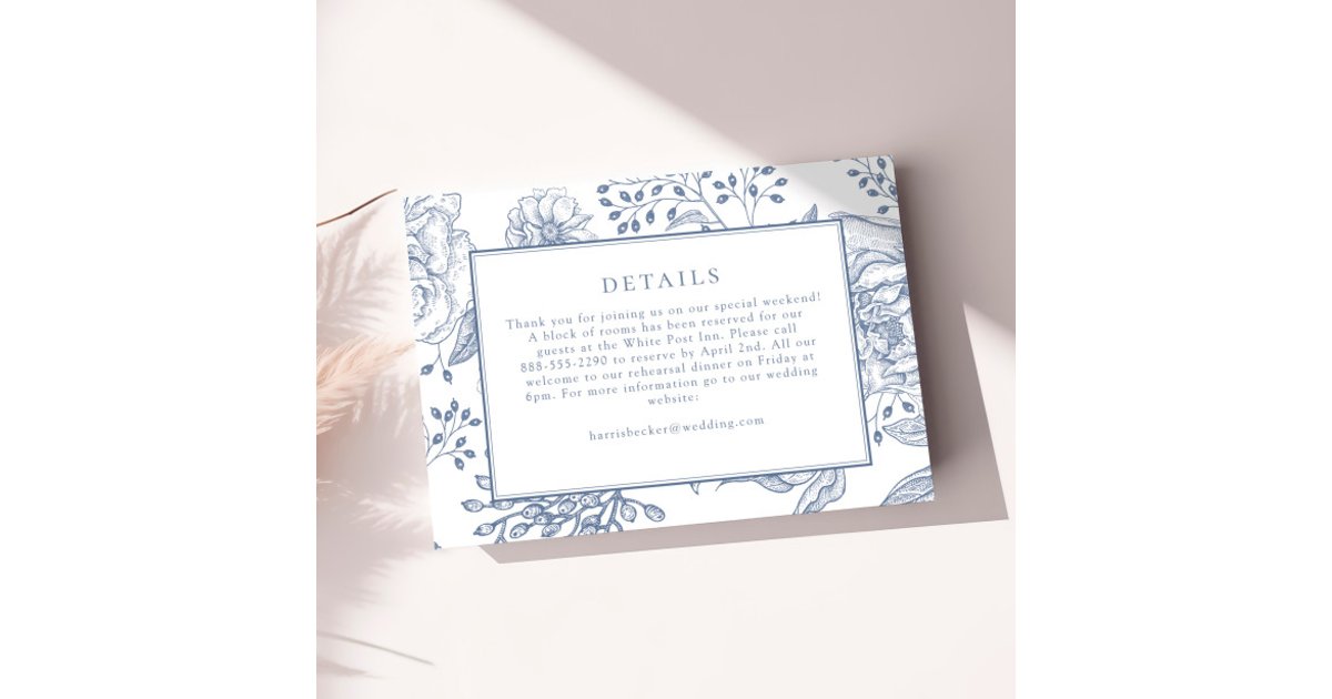 Floral Periwinkle Elegant Wedding Details Card | Zazzle