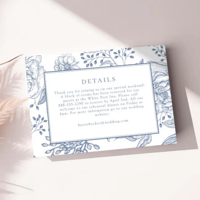 Floral Periwinkle Elegant Wedding Details Card | Zazzle