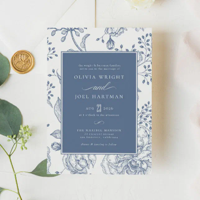 Floral Periwinkle Elegant Wedding Invitation | Zazzle