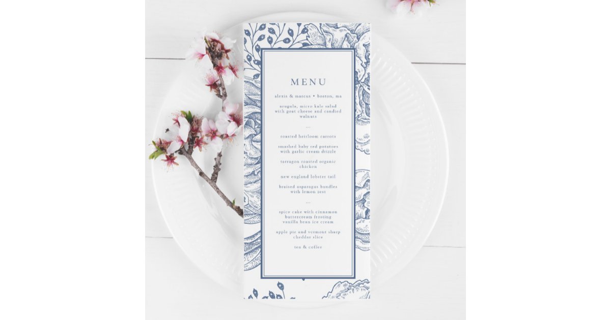 Floral Periwinkle Elegant Wedding Reception Menu | Zazzle